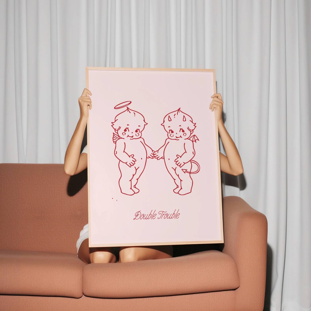 Double Trouble Kewpie Print, Pink Kewpie Print, Angel and Devil Kewpie ...
