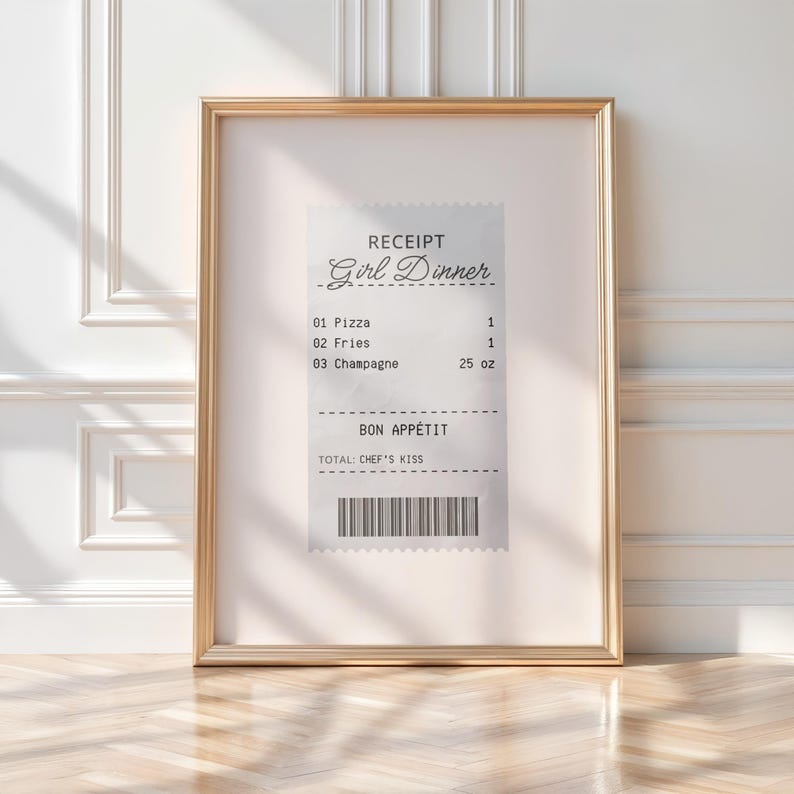 Girl Dinner Receipt Wall Art | Funny Digital Print | Quirky Kitchen ...