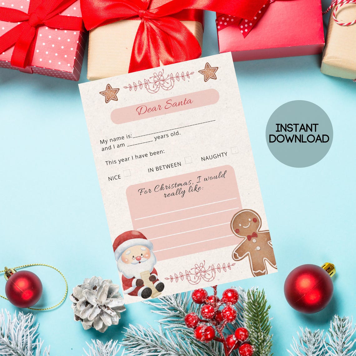 Dear Santa Printable, Letter to Santa Claus Printable, Holiday ...