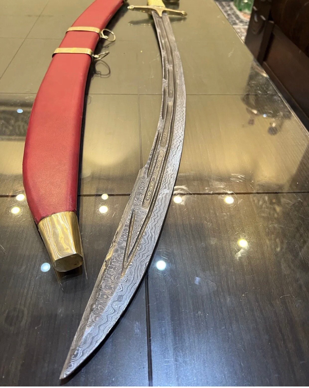 Handmade Turkish Kilij Pala Damascus Sword - T Spine Curve - Pala Sword ...
