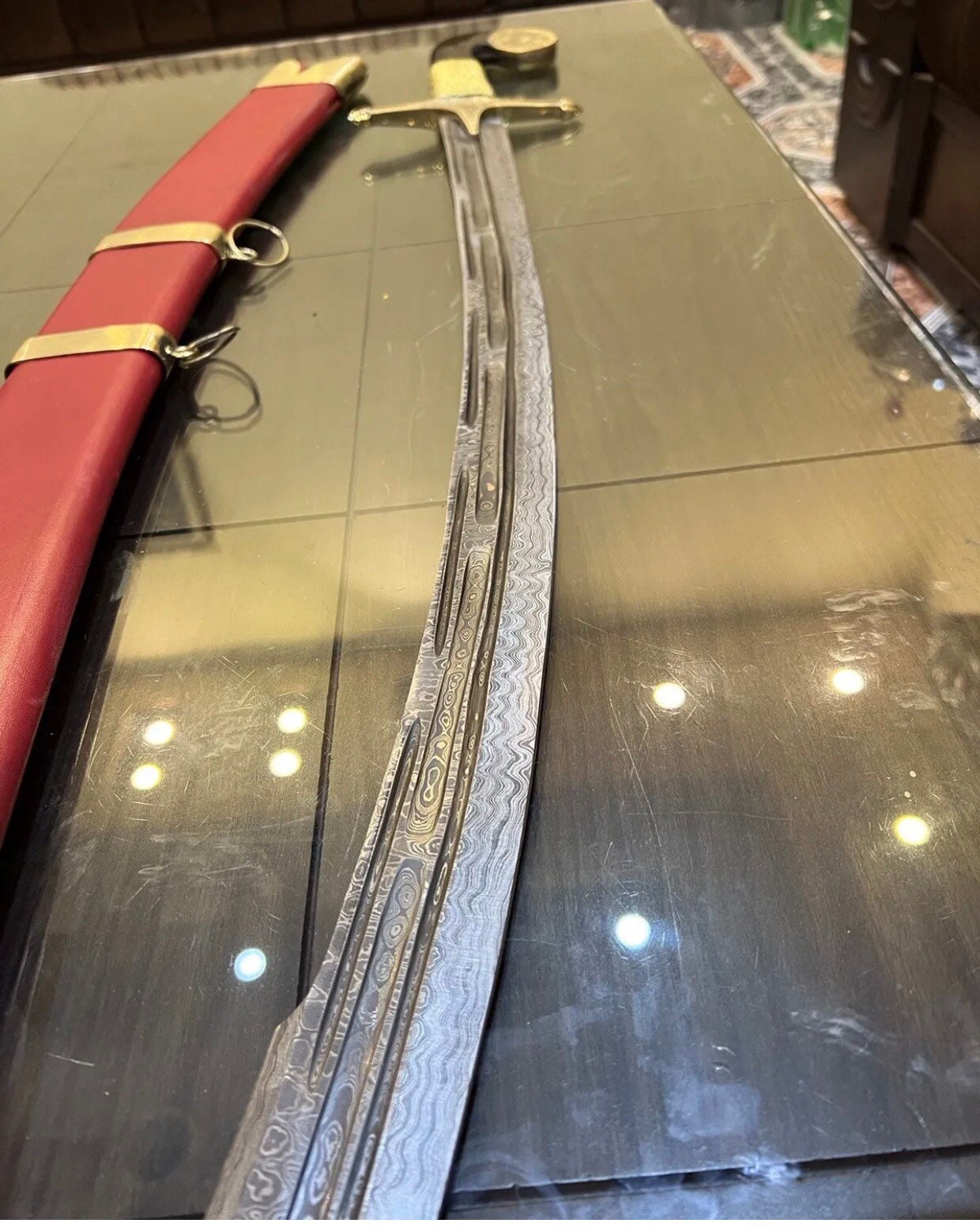 Handmade Turkish Kilij Pala Damascus Sword T Spine Curve Pala Sword ...