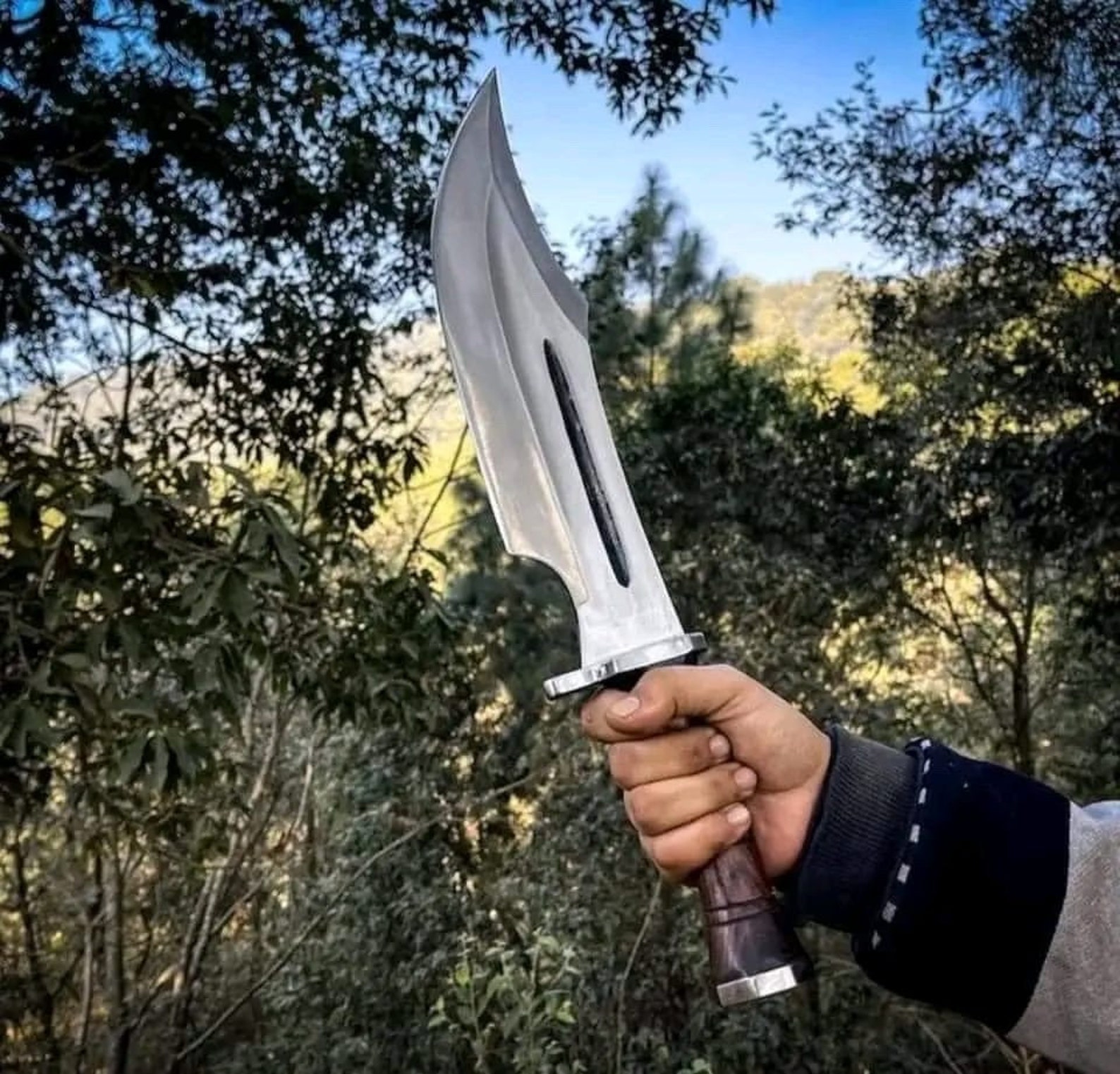 Large Bowie Knife Handmade D2 Steel Hunting Bowie Wood Handle Viking ...