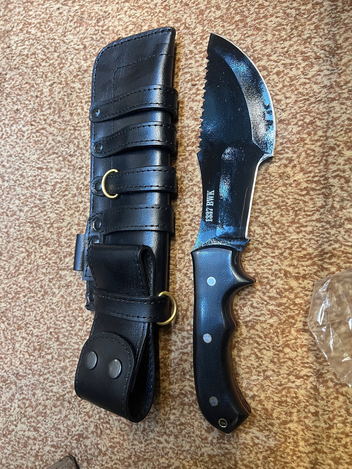 Buckley Tracker Knife: 12.5" O1 Steel, Micarta Handle, Leather Sheath ...