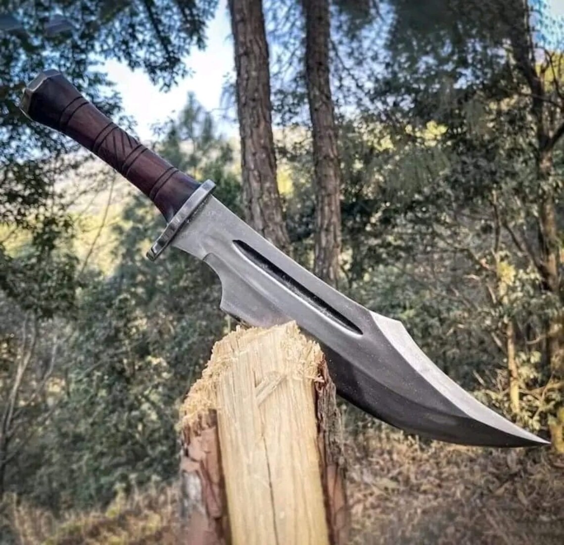 Large Bowie Knife Handmade D2 Steel Hunting Bowie Wood Handle Viking ...
