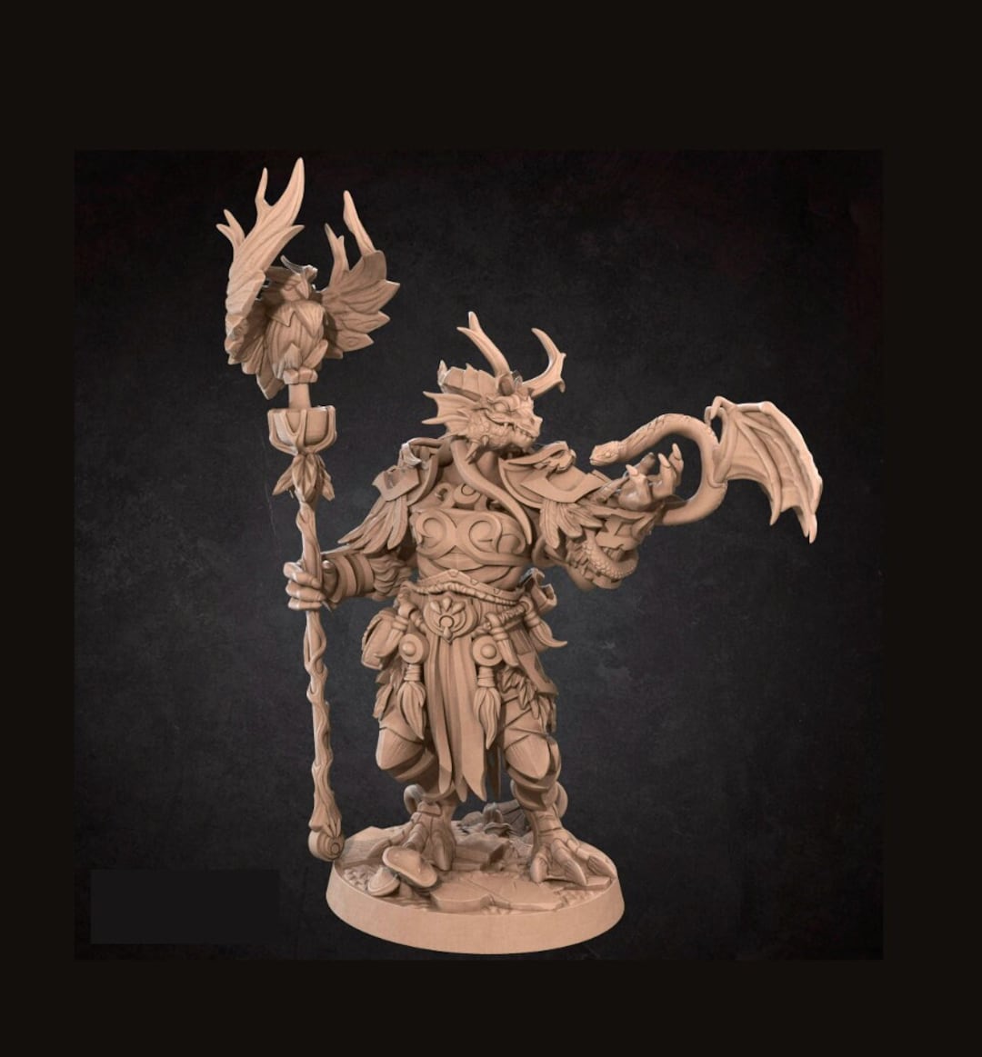 Dragonborn Druid Mini - 3D Print - 6k Resin - D&D, DND, TTG, RPG, Staff ...