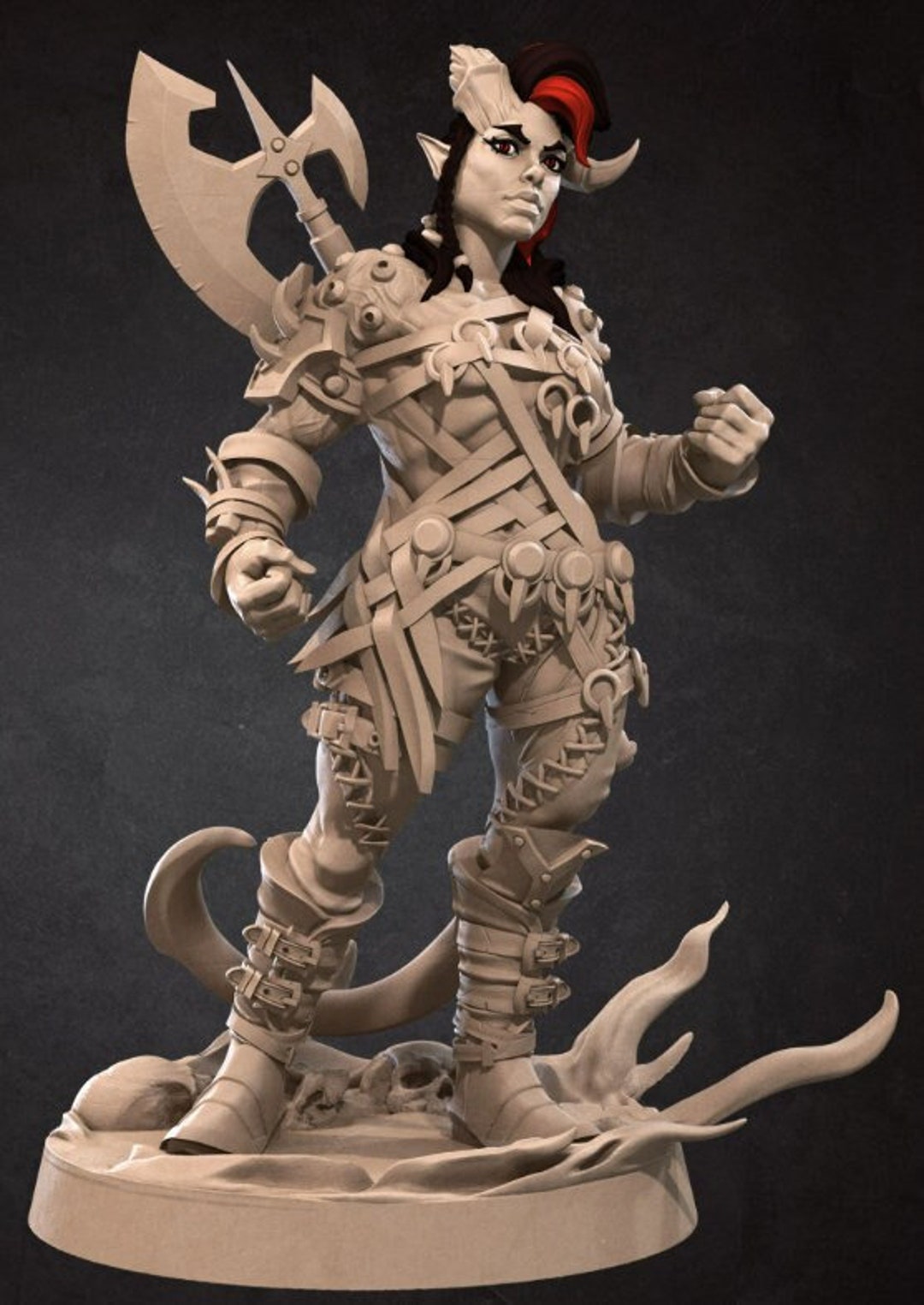 Female Tiefling Barbarian Mini - 3D Print - 6k Resin - D&D, DND, RPG ...