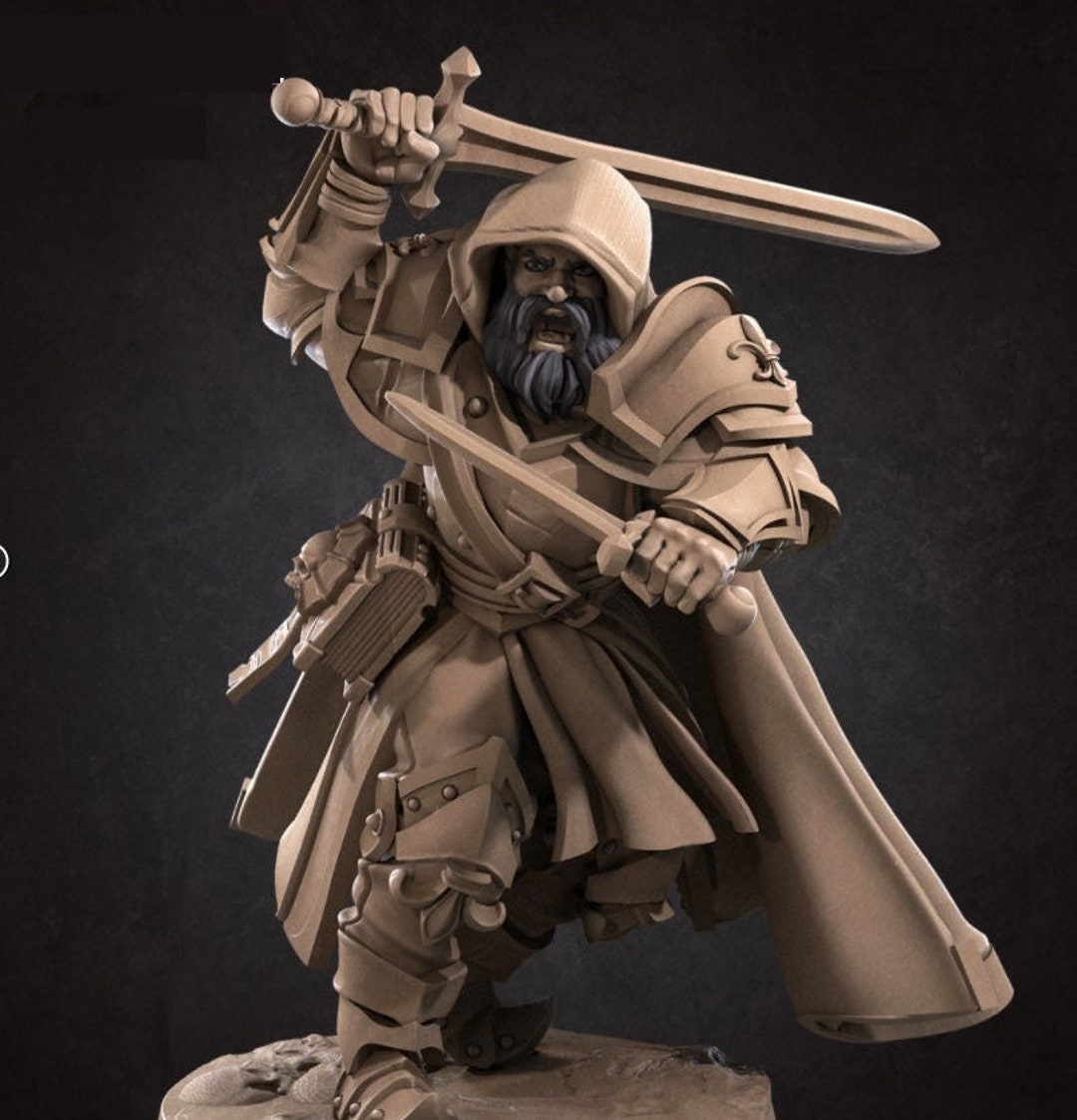 Male Paladin Mini - 3D Print - 7k Resin, DND, D&D, TTG, RPG, Warrior ...