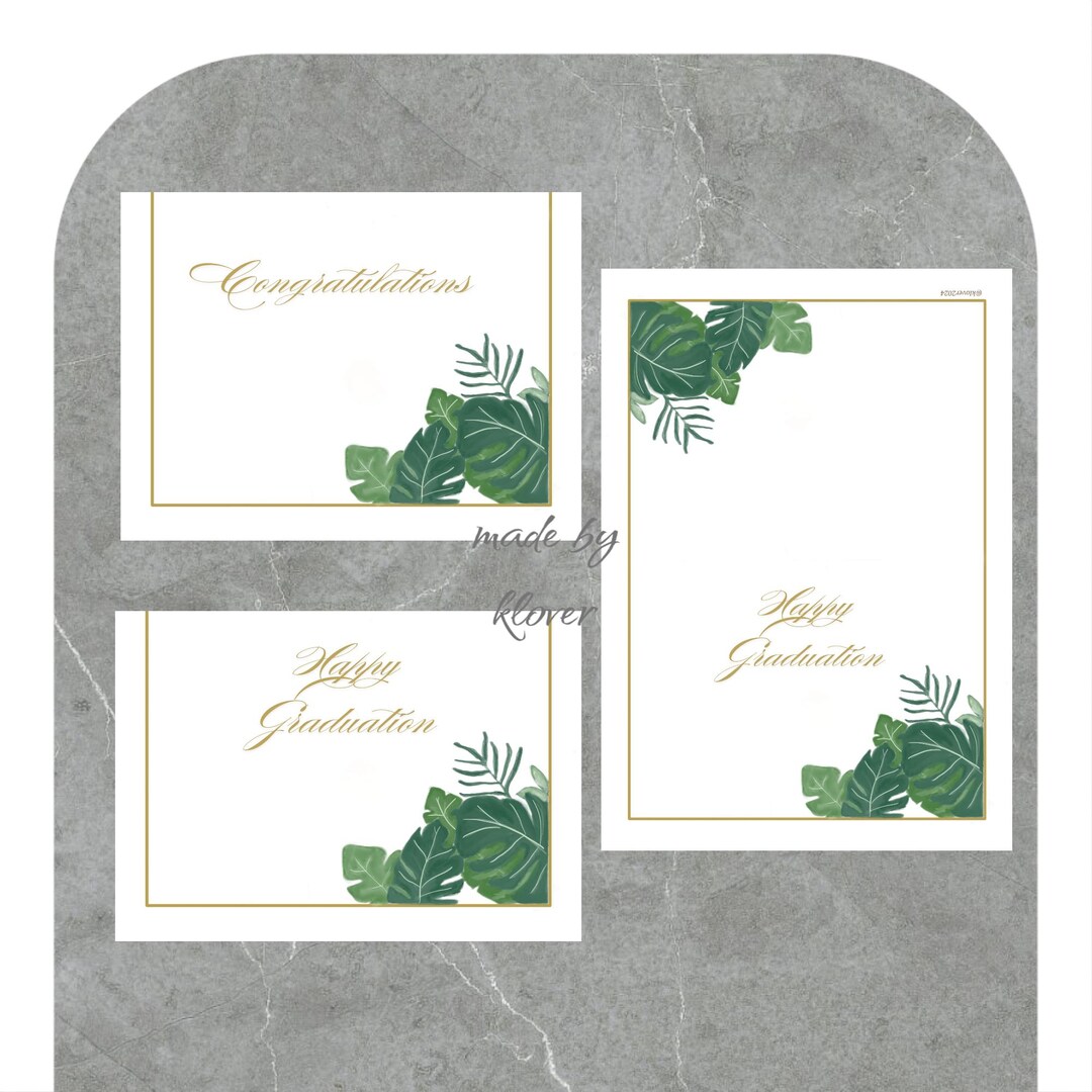 Template Monstera Corner Folded Card Design for Graduation Themes - Etsy
