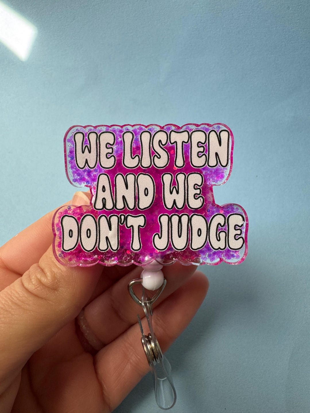 Listen and We Don’t Judge Badge Reel | Name Tag Holder - Etsy