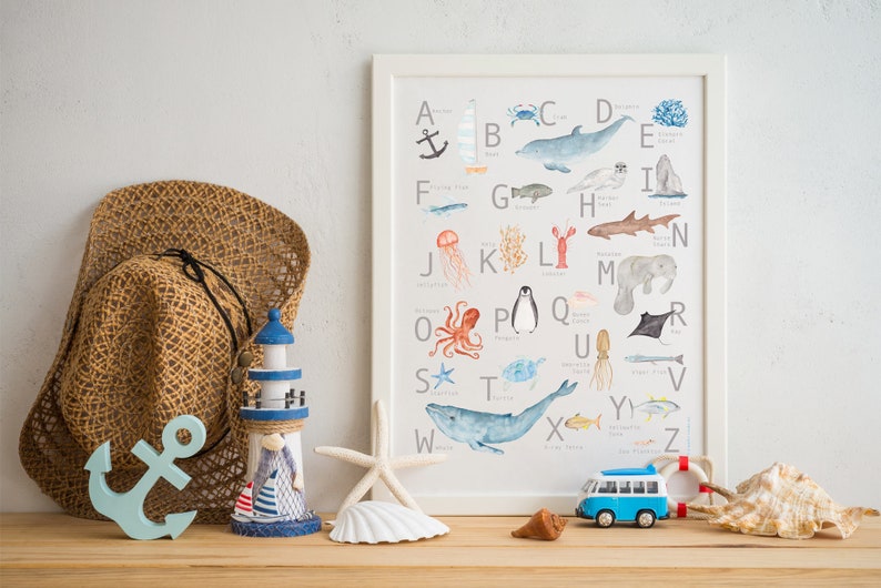 Under the Sea Alphabet Poster: Watercolor Ocean Animals Print - Etsy
