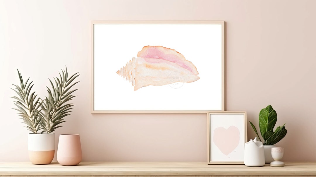 Conch Shell Wall Art, Hand-painted Watercolor Print, Shell, Pastel ...