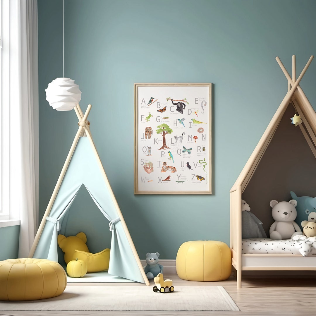 Rainforest Alphabet Poster, Hand-painted Print, Kids Room ABC Wall Art ...