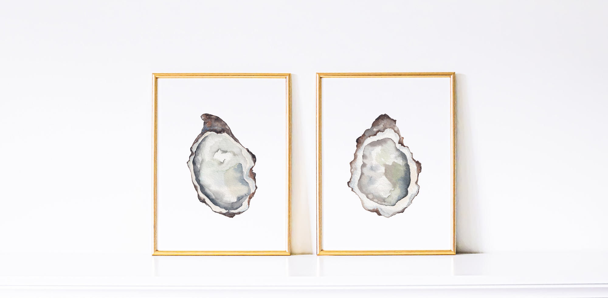 Set of Two Oyster Prints, Coastal Wall Art, Oyster Watercolor Art Print ...