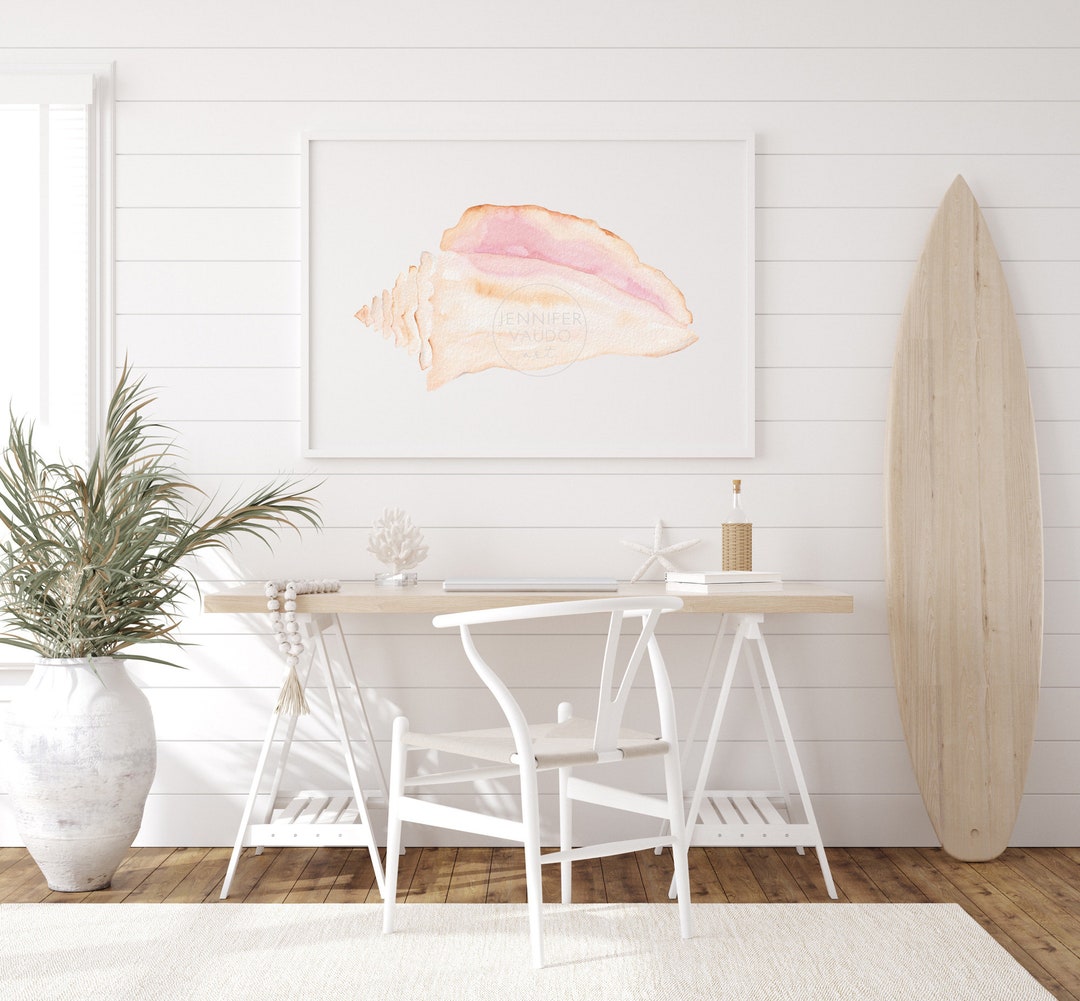 Conch Shell Wall Art, Conch Shell Watercolor Print, Pastel Coastal Art ...