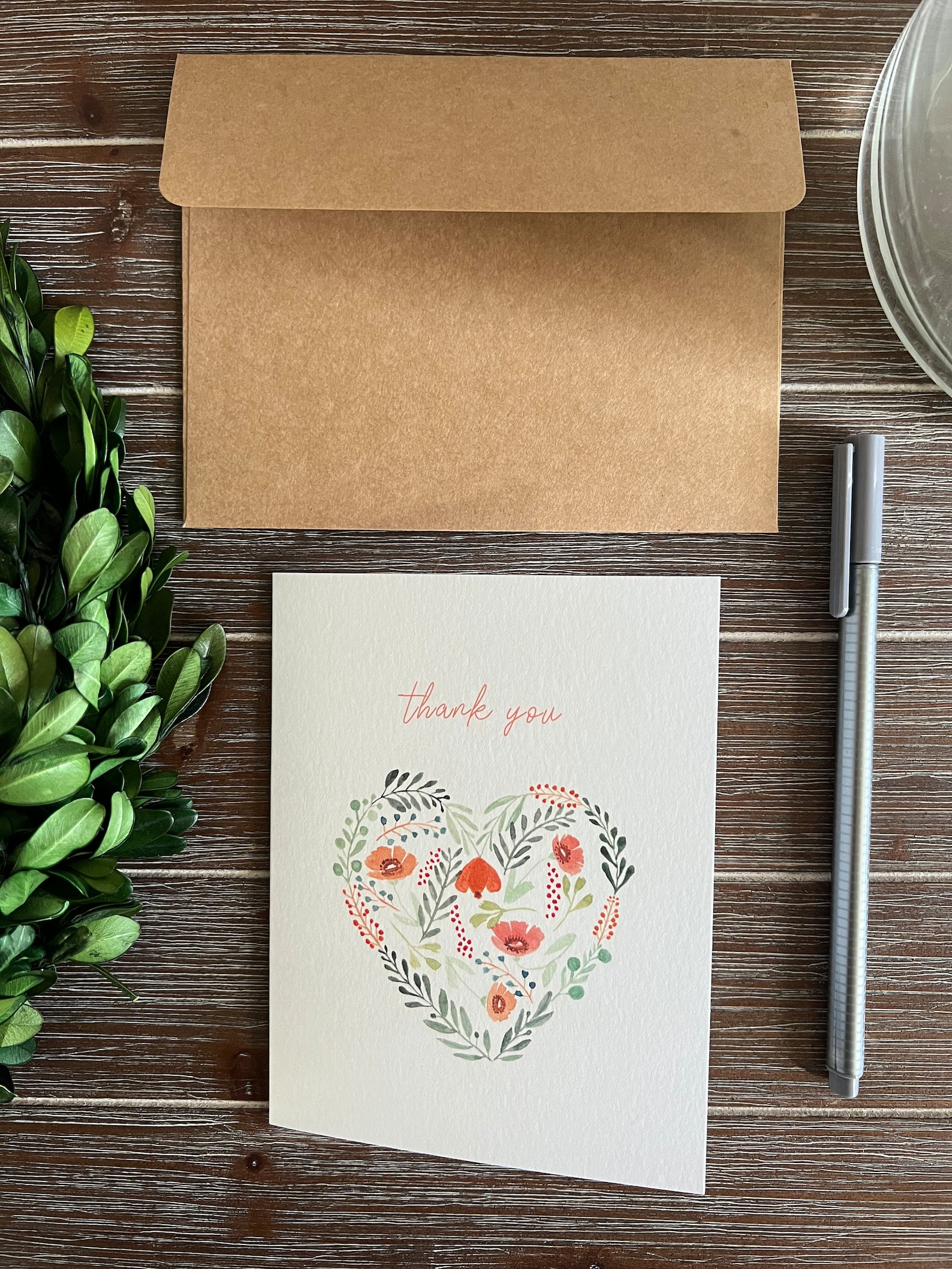 Thank You Card | Floral Heart | Watercolor Artwork | Gratitude Gift ...