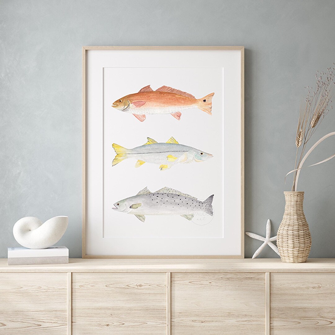 Fish Wall Art, Maritime Living, Seafarer, Hand-painted Watercolor Print ...