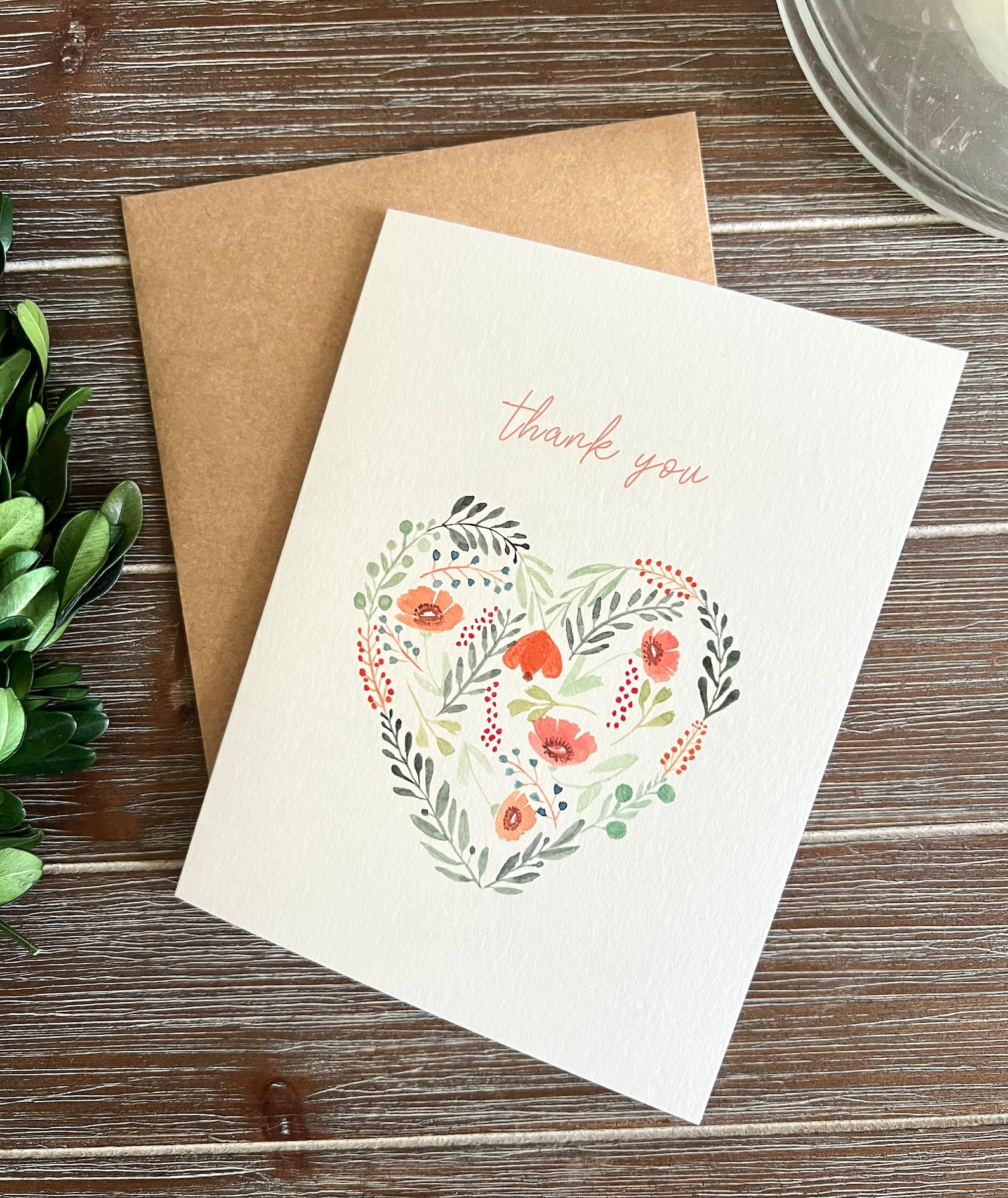 Thank You Card | Floral Heart | Watercolor Artwork | Gratitude Gift ...