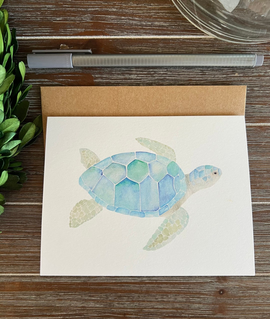 Sea Turtle Note Card Print of Original Hand-painted Sea - Etsy