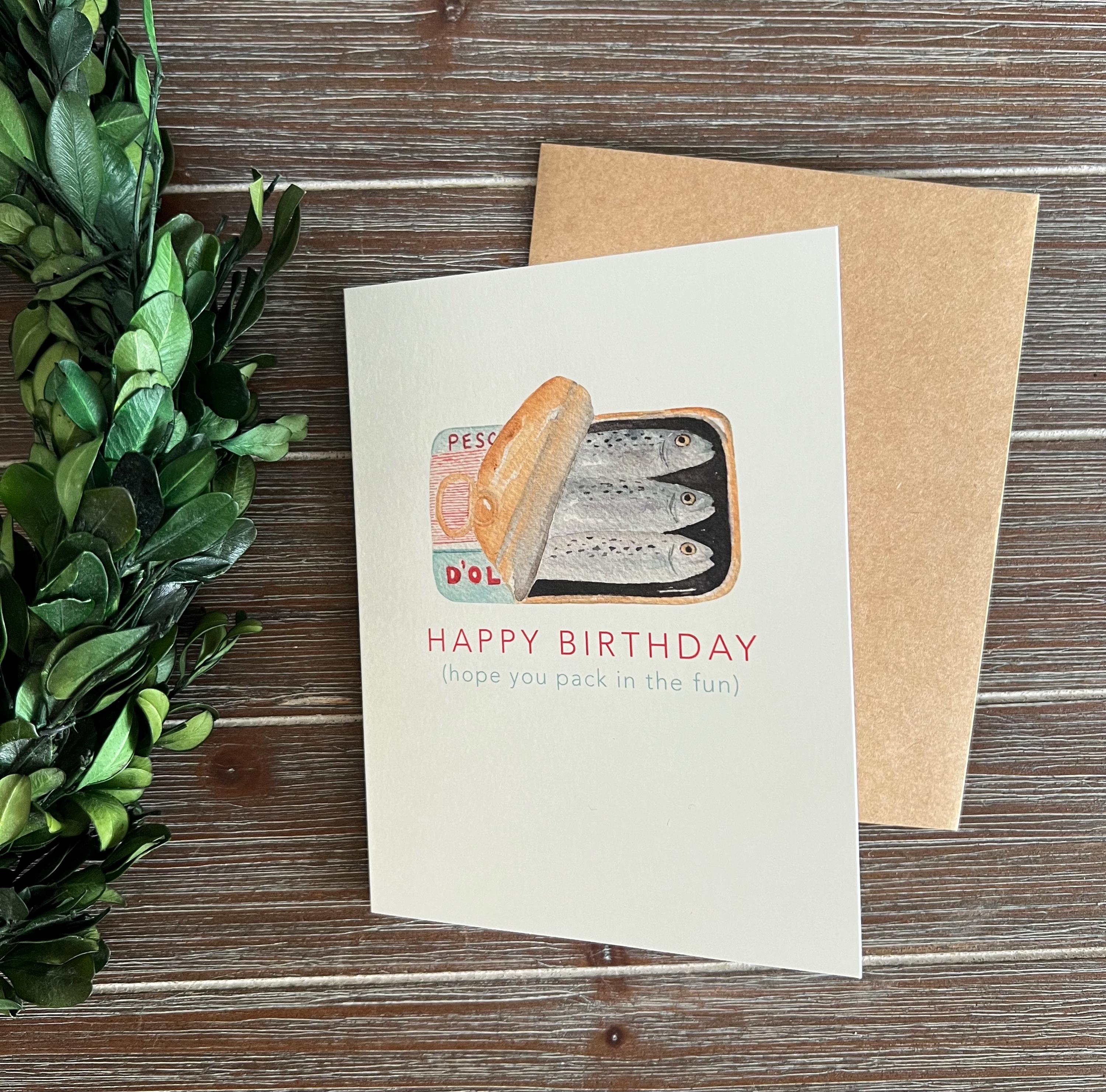 Sardine Birthday Card: Funny Watercolor Pun Greeting Card - Etsy