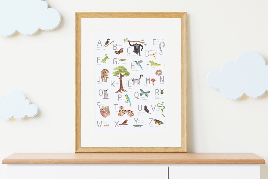 Jungle Animals Alphabet Poster | Watercolor ABC Nursery Art Print ...