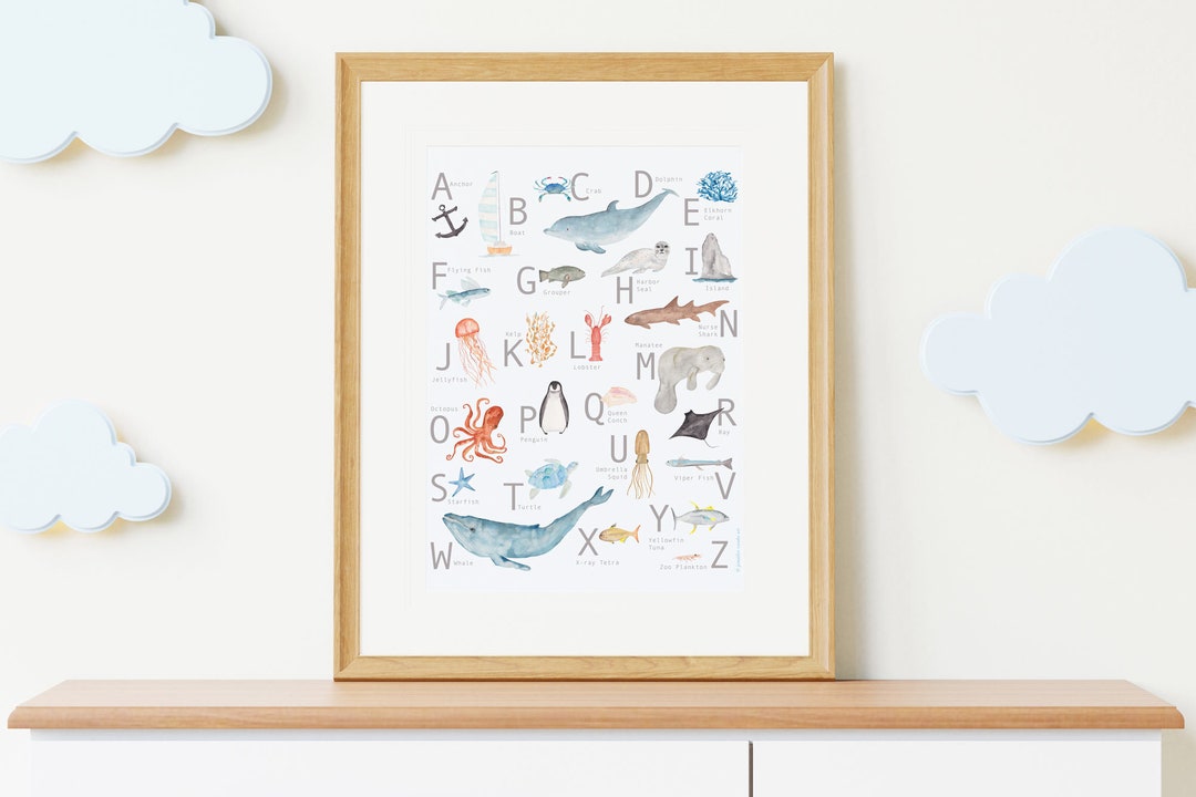 Under the Sea Alphabet Poster, Gender Neutral Art, Kids Room ABC Art ...