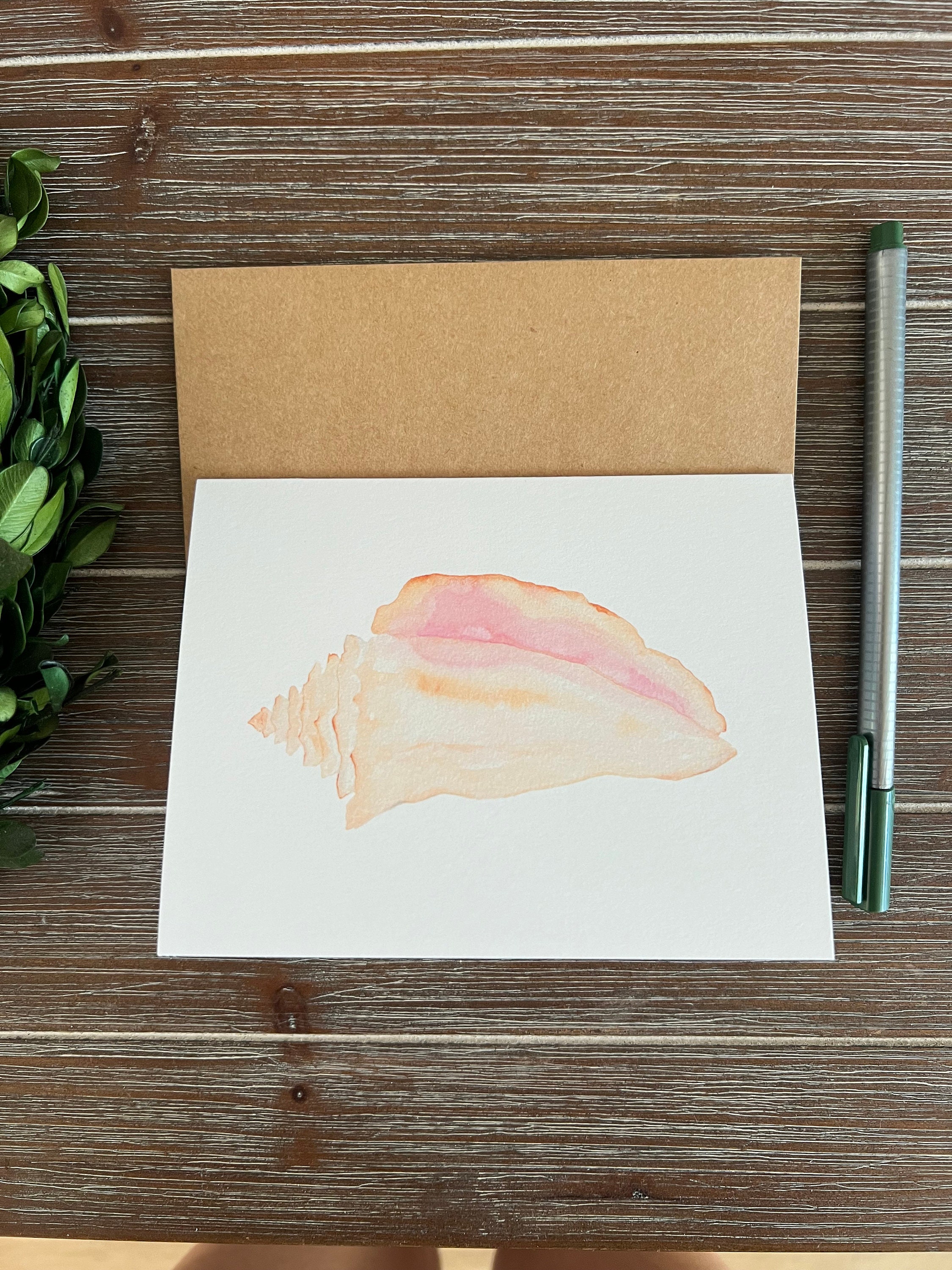 Conch Shell Card, Vacation Note Card, Beachy Vibes, Snail Mail, Card ...