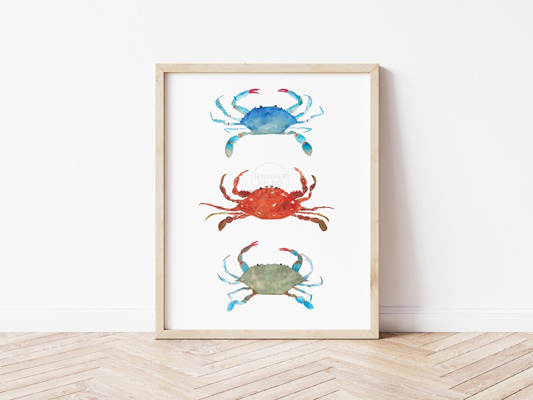 Crab Wall Art, Coastal Crab Art Print, Nautical Watercolor Print ...