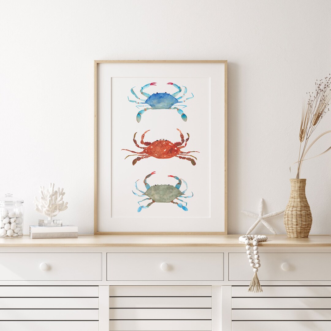 Crab Wall Art, Coastal Crab Art Print, Nautical Watercolor Print ...