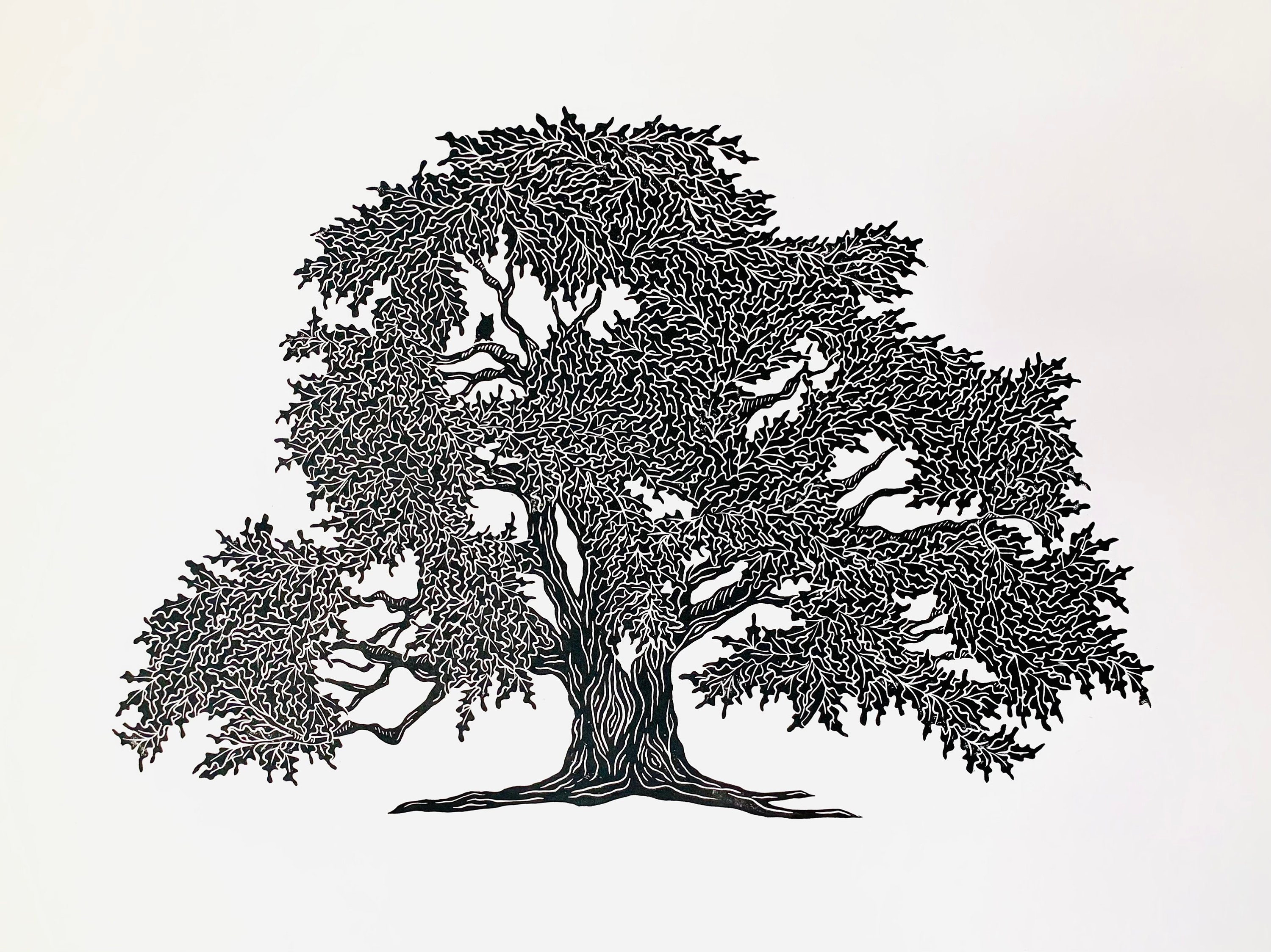The Great Oak Original Linocut Block Print Oak Tree Art Black and White - Etsy