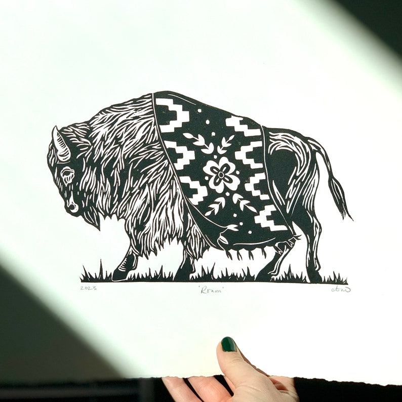 Roam Buffalo Original Linocut Block Print - Etsy