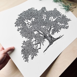 The Great Oak | Original Linocut Block Print | Oak Tree Art | Black and White - Etsy