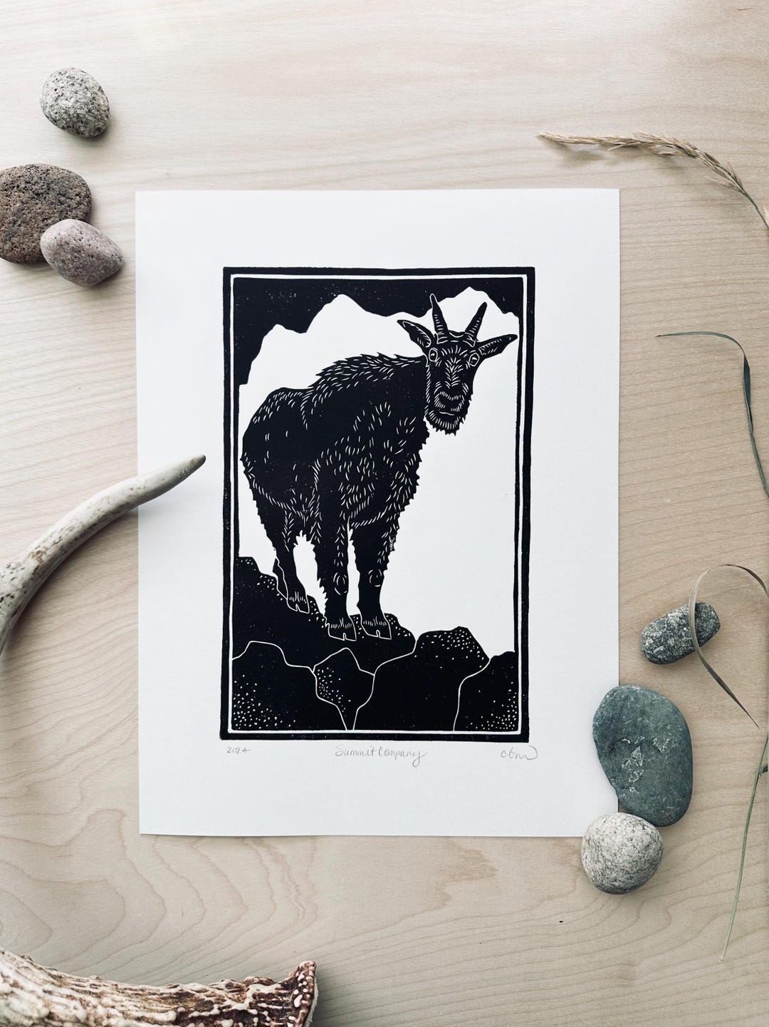 Summit Company Mountain Goat Original Linocut Block Print Mountain Art ...