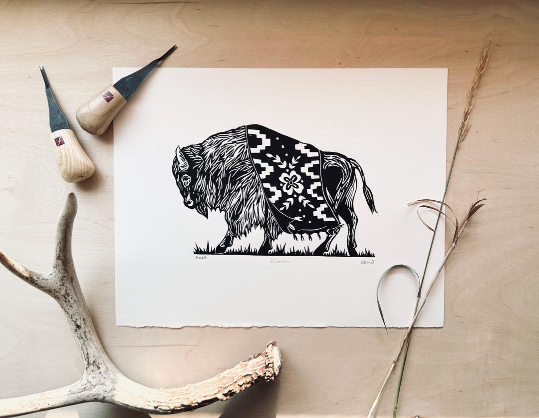 Roam | Buffalo Original Linocut Block Print | Southwestern Art - Etsy