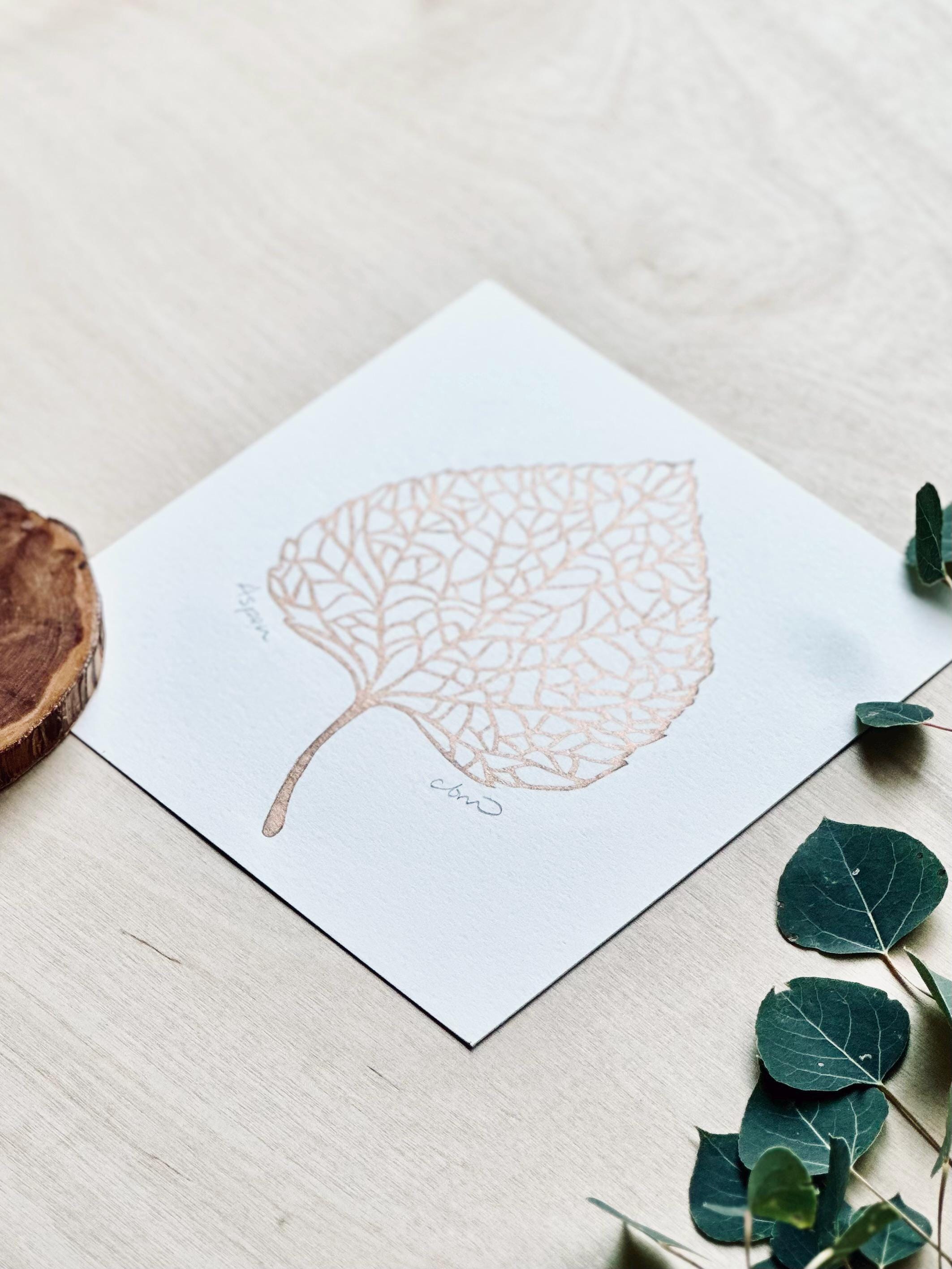 Aspen Leaf Original Linocut Block Print Metallic Copper Print - Etsy
