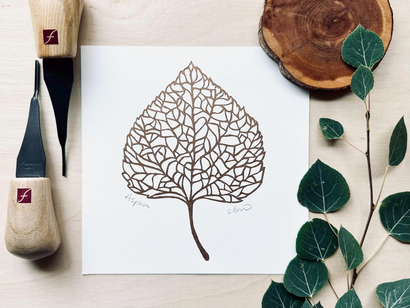 Aspen Leaf Original Linocut Block Print Metallic Copper Print - Etsy