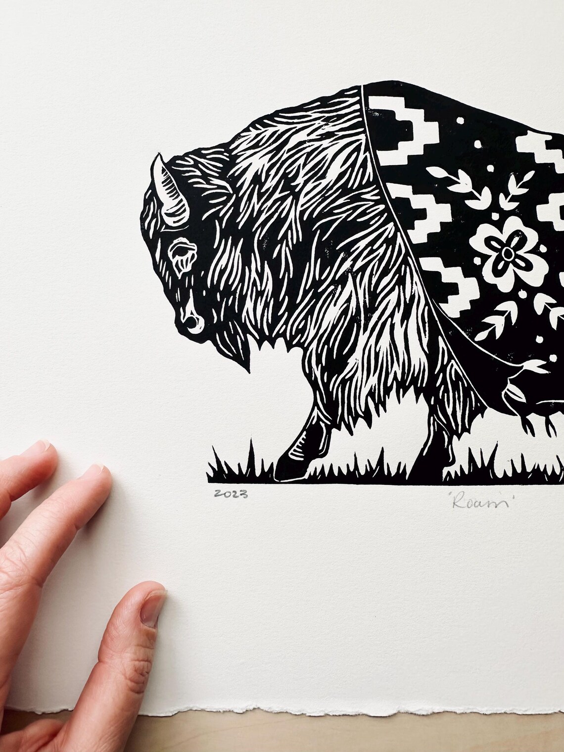 Roam | Buffalo Original Linocut Block Print | Southwestern Art - Etsy