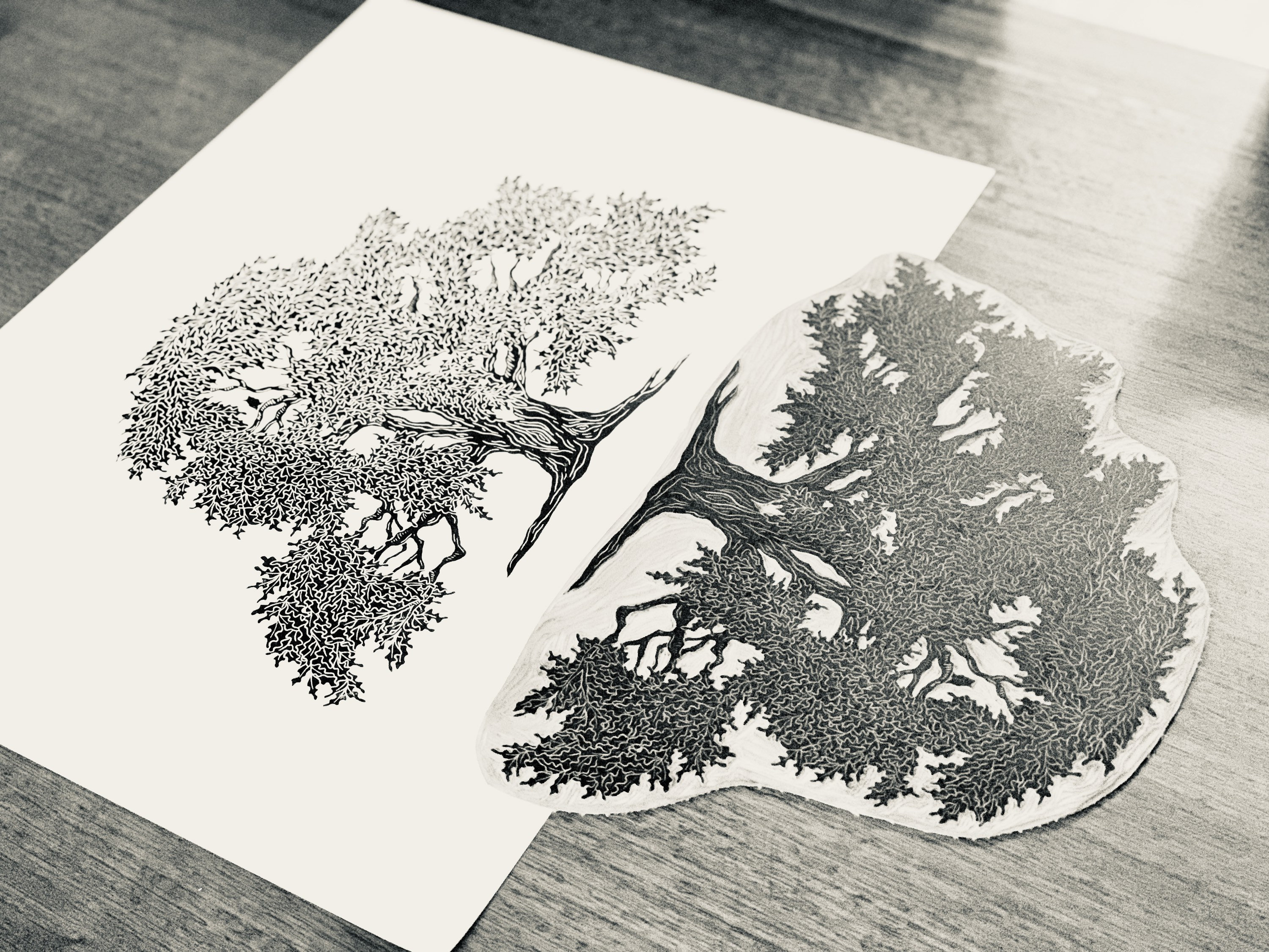The Great Oak Original Linocut Block Print Oak Tree Art Black and White - Etsy