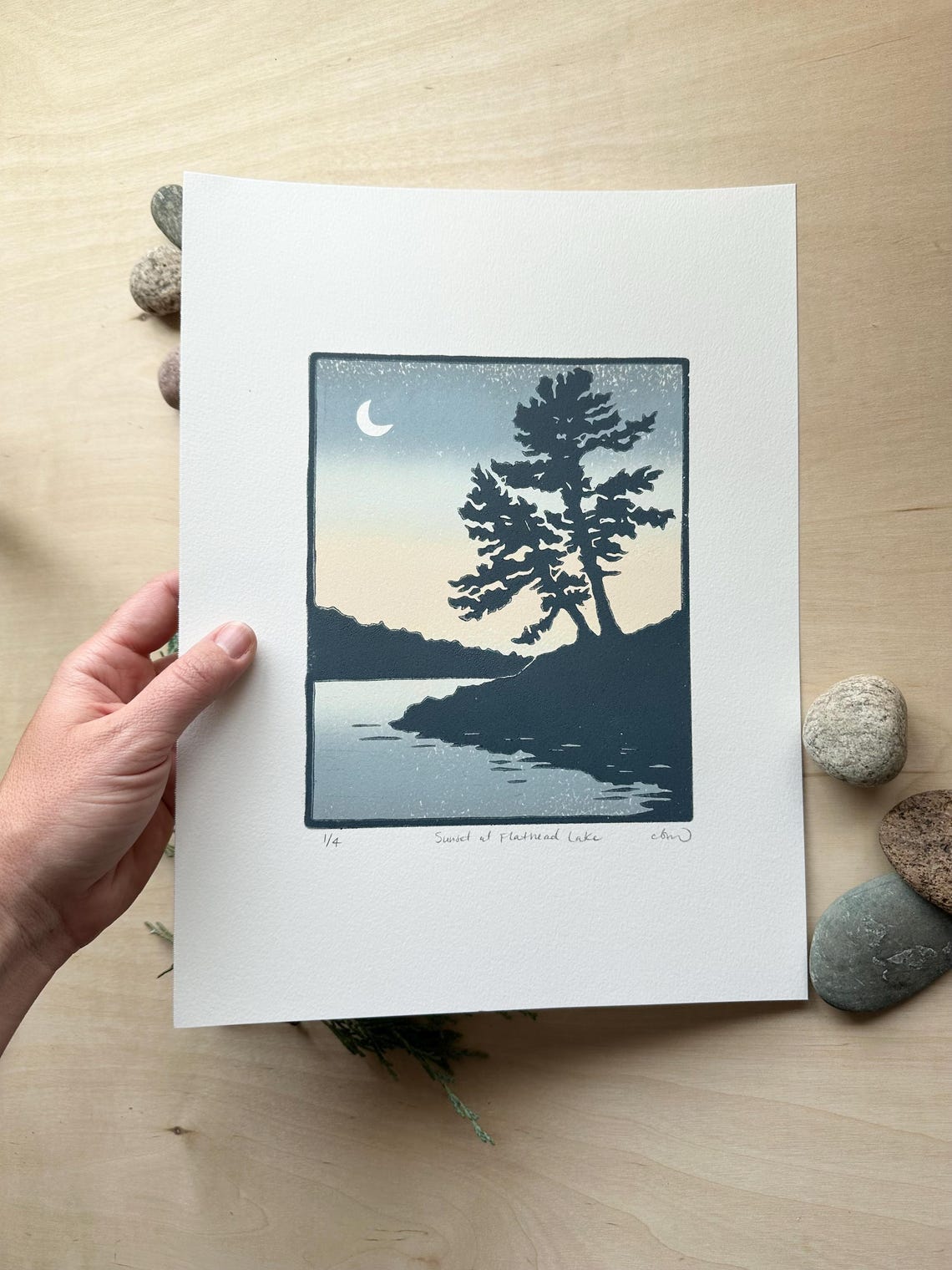 Sunset at Flathead Lake | Original Linocut Block Print | Reduction ...
