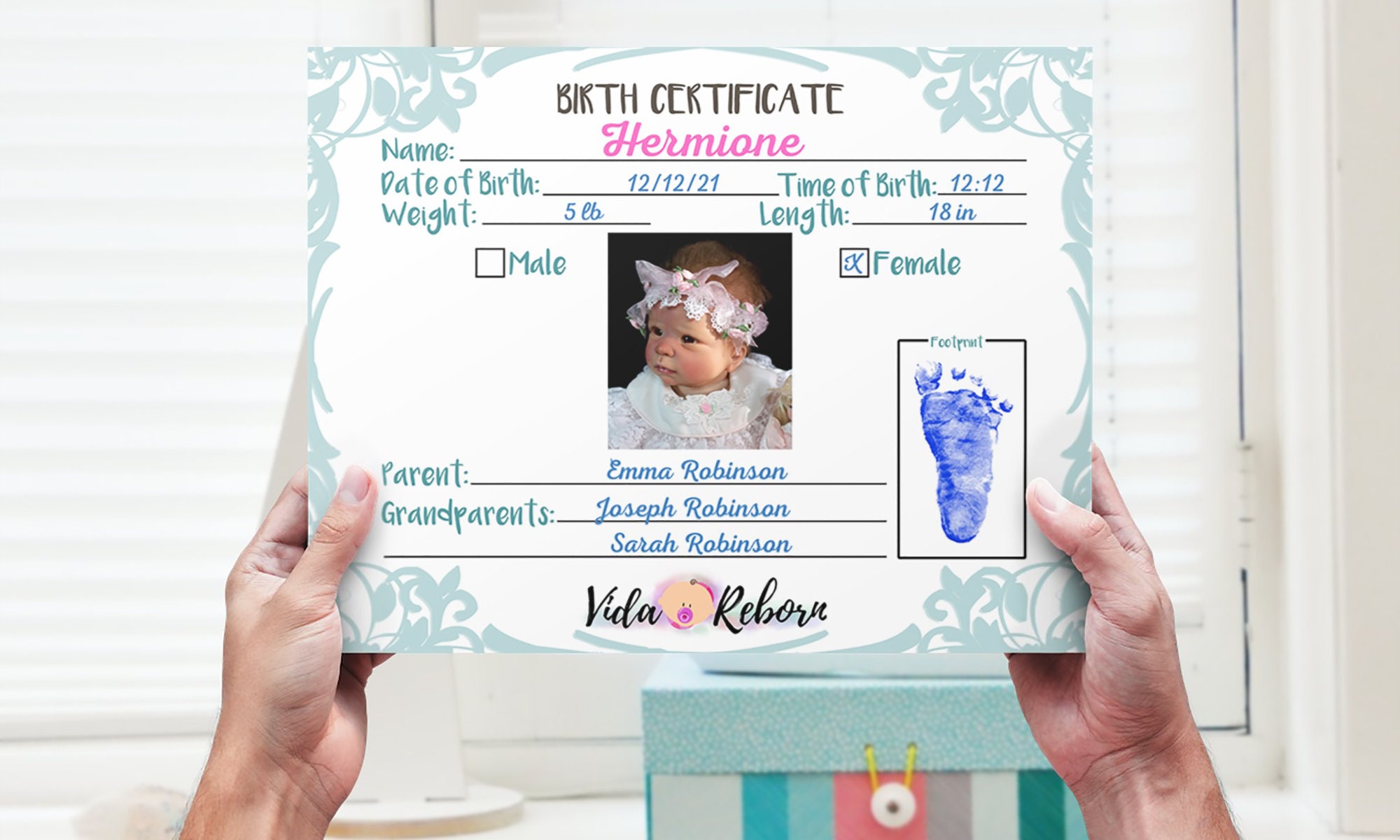 Reborn Baby Doll Birth Certificate [with Your Doll's Picture ...