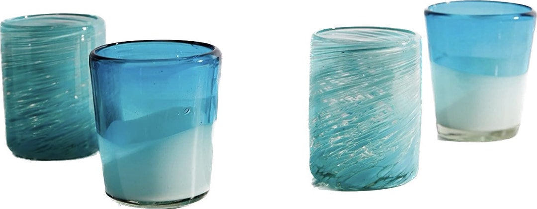 Hand Blown Drinking Glasses by Verve CULTURE Set of 4 Aqua Water ...