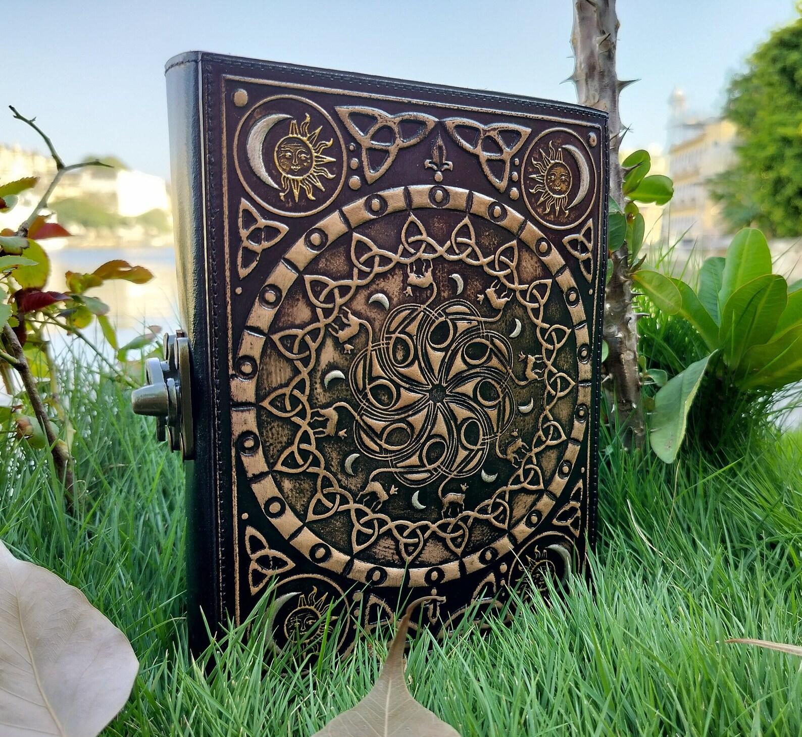 Handmade Leather Journal Evil Eye in Rhombus, Snakes| 200 Pages | Brass ...