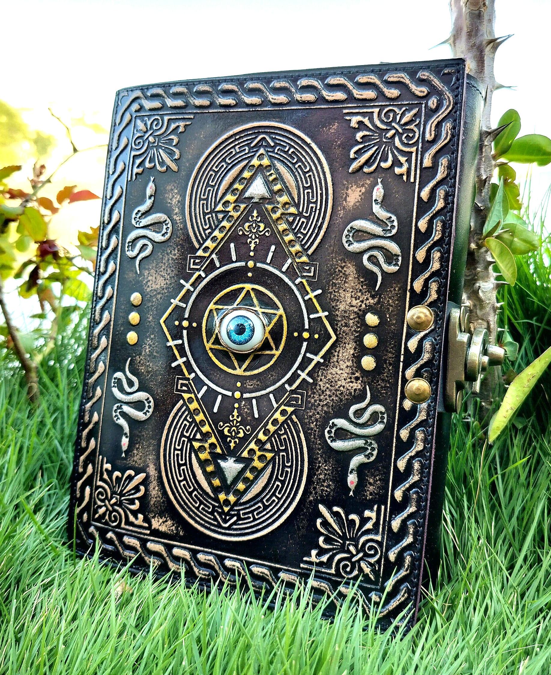 Handmade Leather Journal Evil Eye in Rhombus, Snakes| 200 Pages | Brass ...