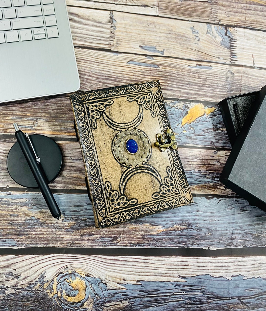 Triple Moon Goddess Leather Journal Witchcraft, Wiccan Journal Rustiic ...