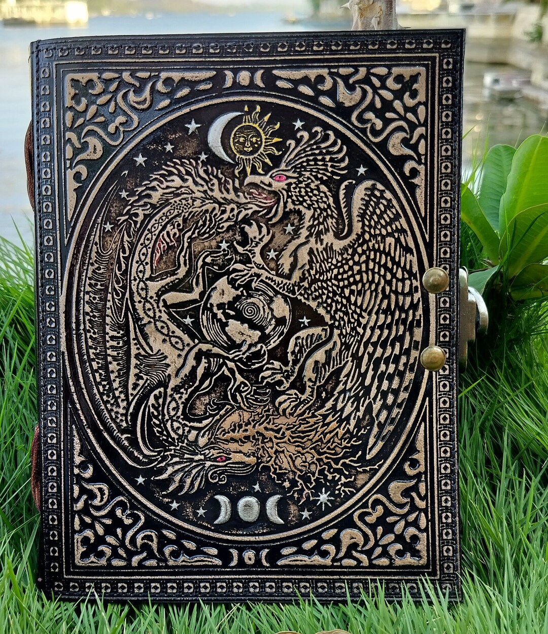 Double Dragon Book of Spells Leather Journal Notebook DND Journal ...