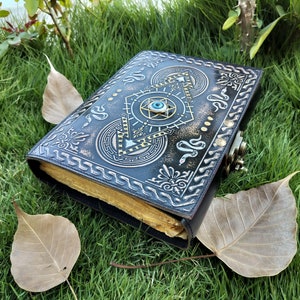 Handmade Leather Journal Evil Eye in Rhombus, Snakes| 200 Pages | Brass ...