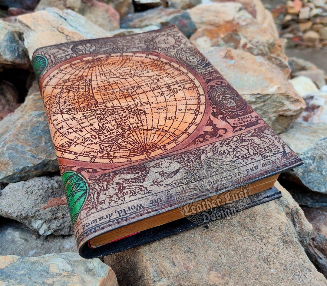 Leather Writing Journal Embossed Old World Map Vintage Writing Notebook ...