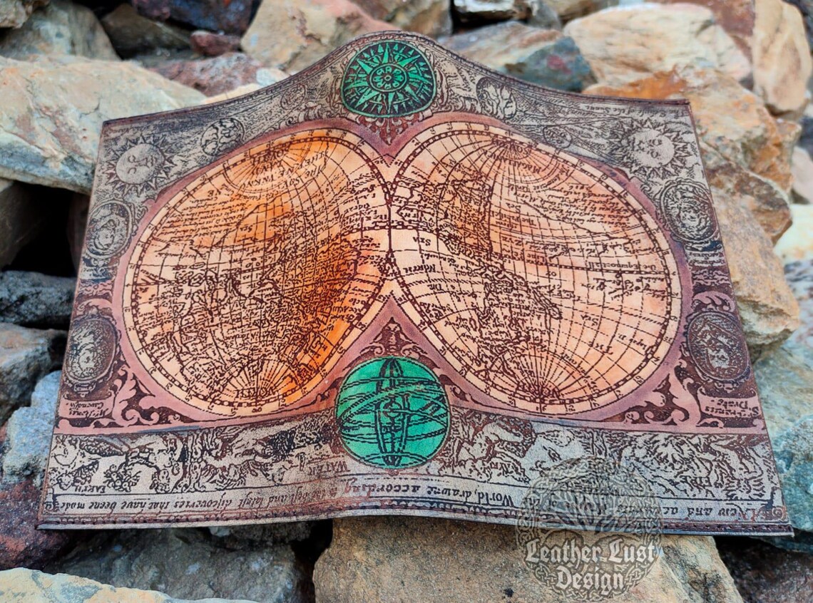 Leather Writing Journal Embossed Old World Map Vintage Writing Notebook ...