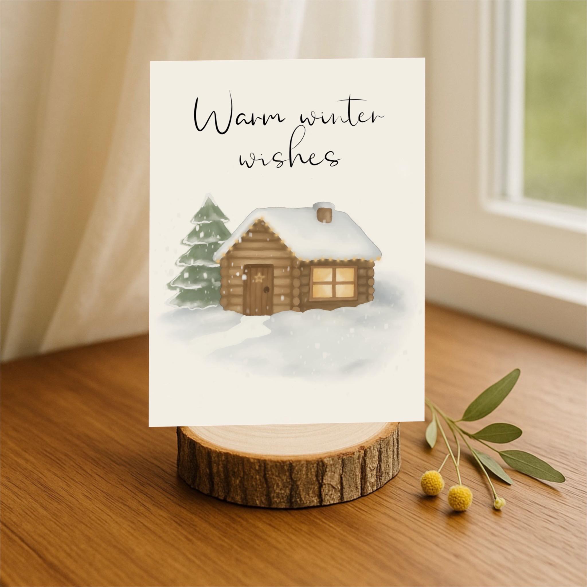 Printable Christmas Card, Cozy Cabin Winter Design, Warm Winter Wishes ...
