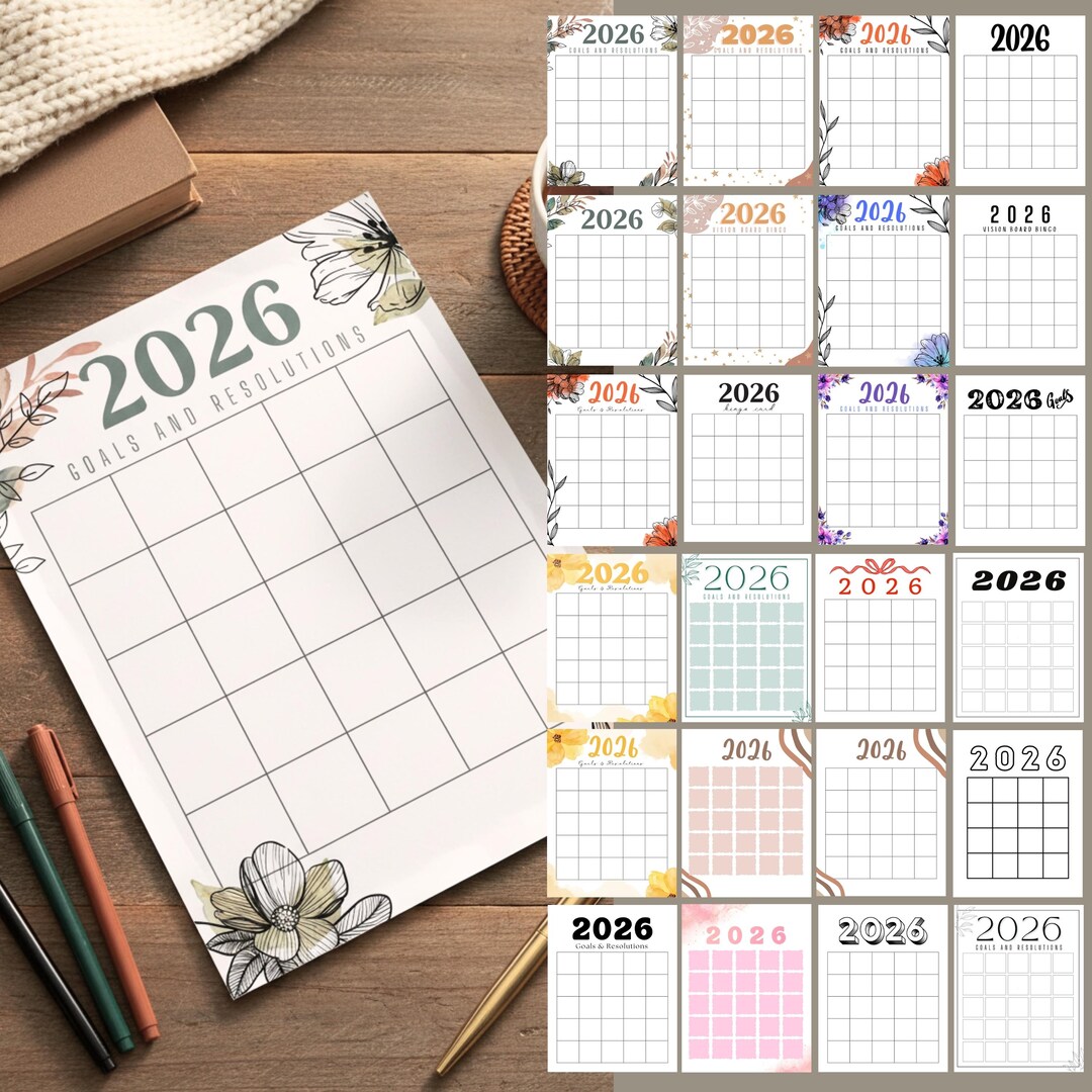 24 Vision Board Bingo Card Designs | Digital Download + Free PDF With ...