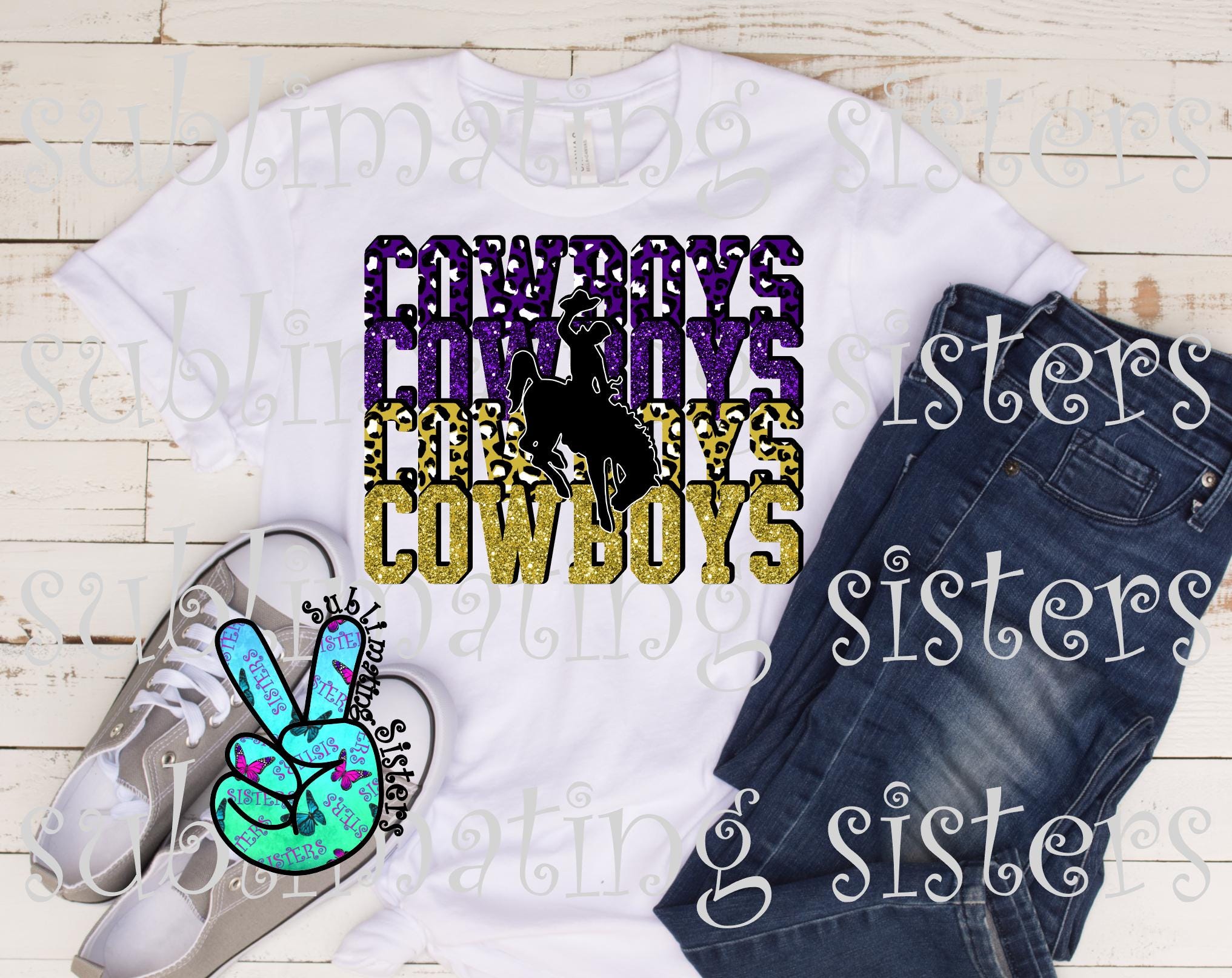 Cowboys, High School Mascot, Purple and Old Gold, Custom Stacked With ...